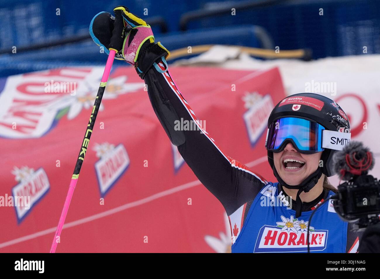 Canada's Cassidy Gray at finish line during a women's alpine ski, World ...