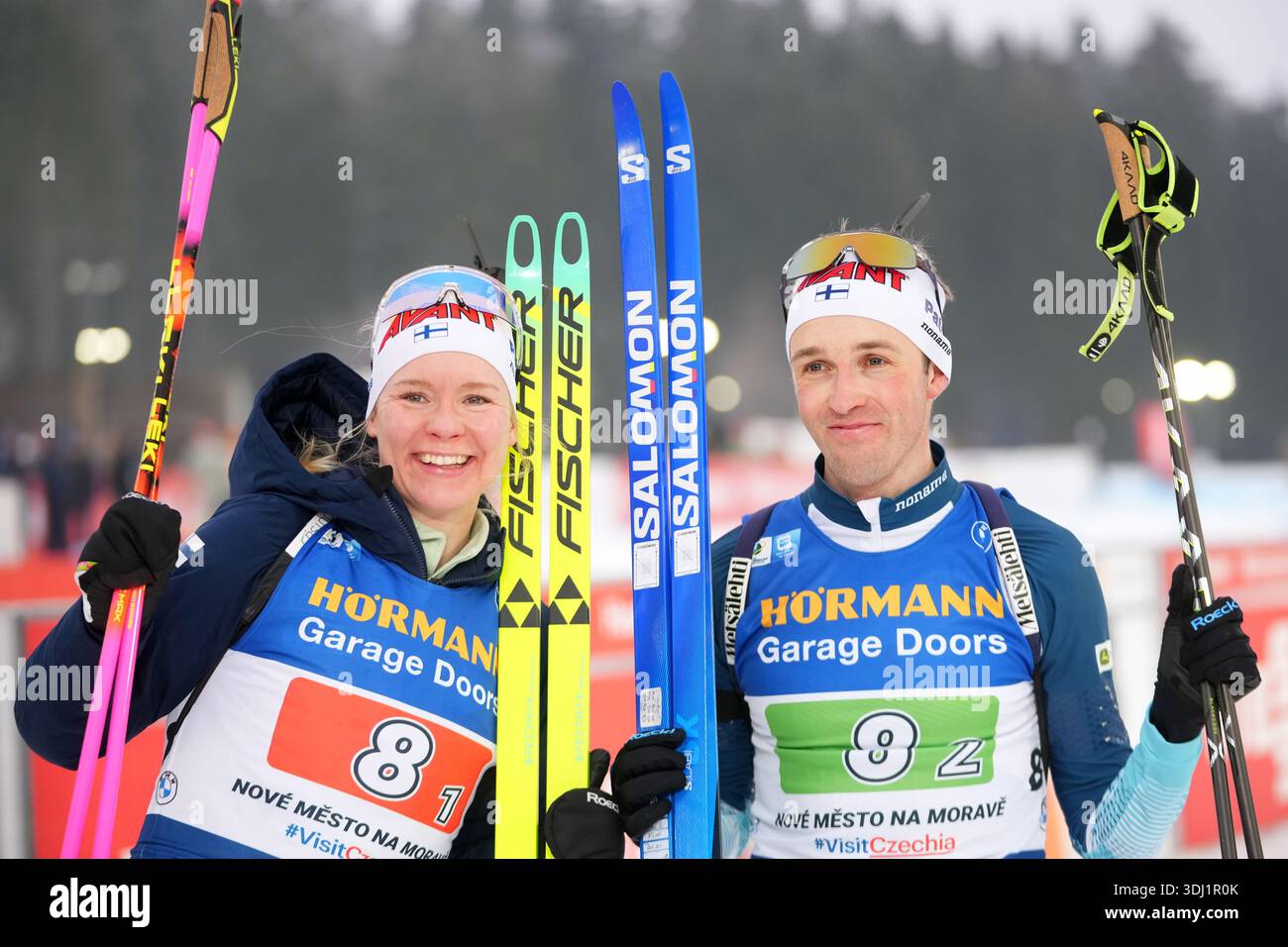 Suvi Minkkinen and Tero Seppala, of Finland, pose after finishing ...