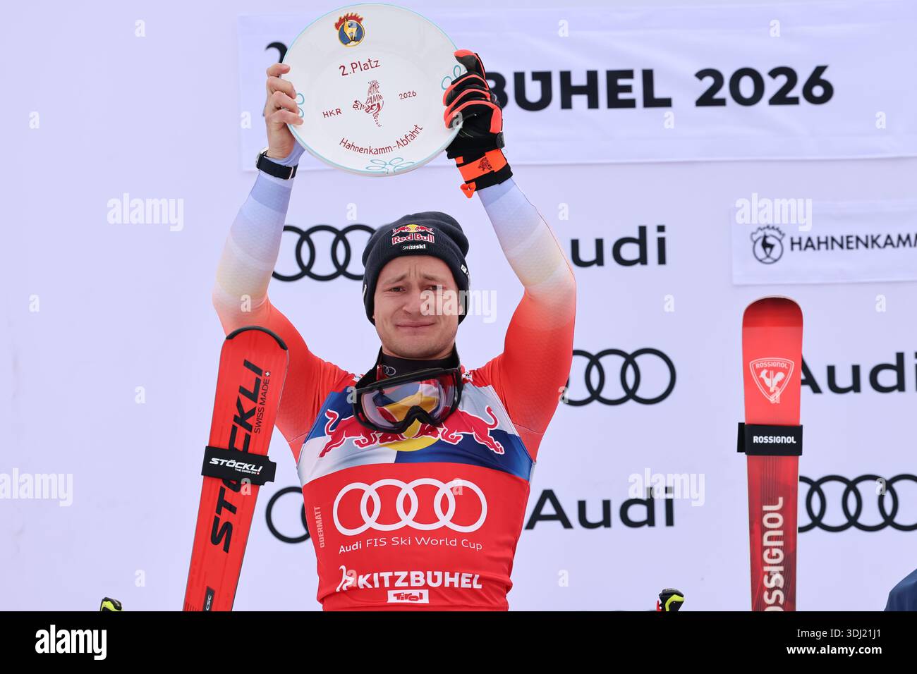 Switzerland's Marco Odermatt celebrates his second place in a men's ...