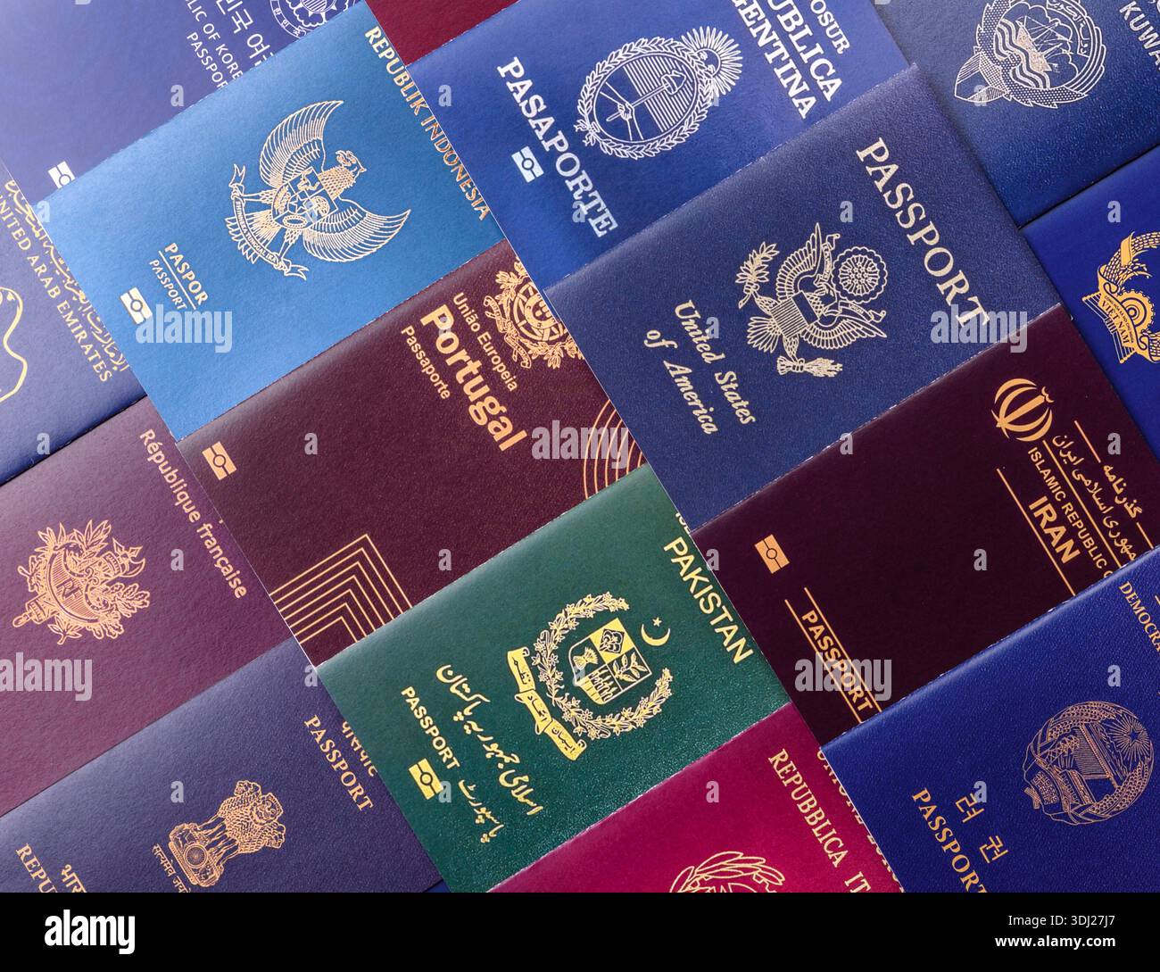 A background of several passports from different countries, an ...