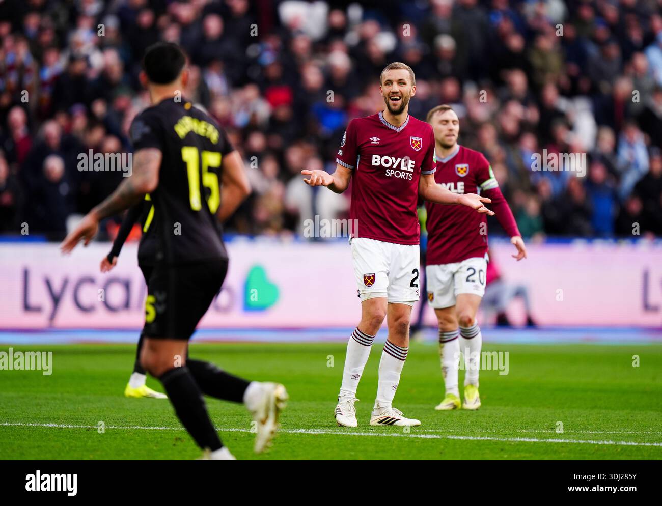 West Ham United's Tomas Soucek after referee Thomas Bramall ruled out a ...