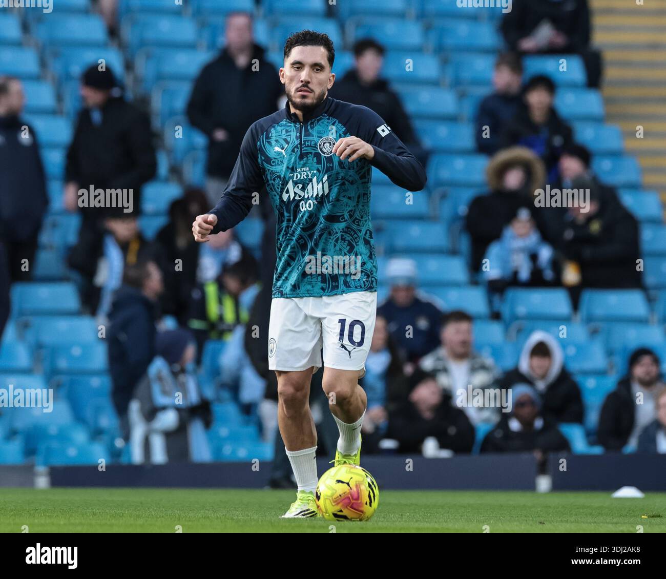 Rayan Cherki of Manchester City in the pregame warmup session during ...