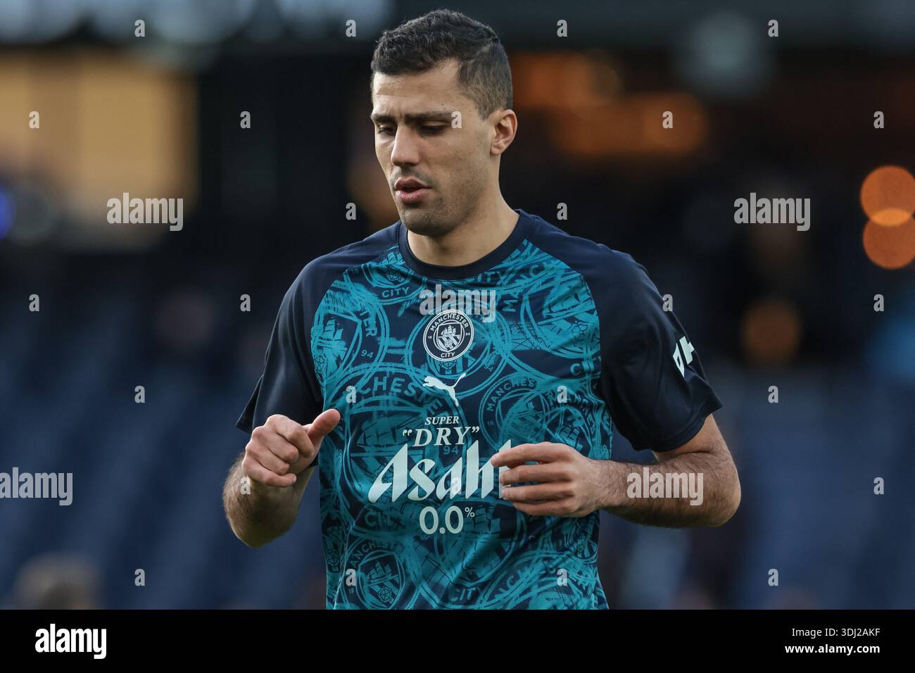 Rodrigo of Manchester City in the pregame warmup session during the ...