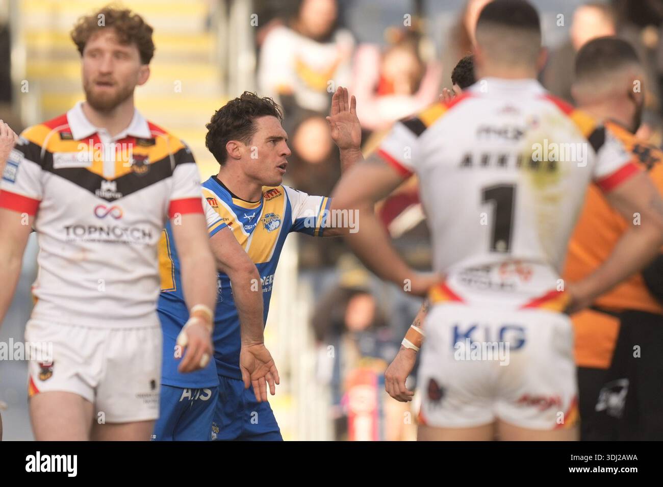 Leeds Rhinos' Brodie Croft celebrates his second try during the Cameron ...