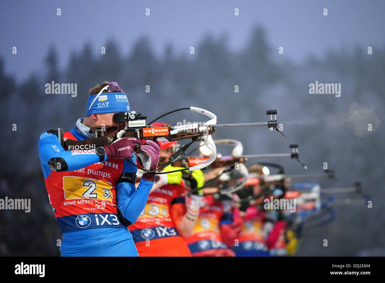 Lukas Hofer, of Italy, shoots during the 4X6 km mixed relay race at the ...