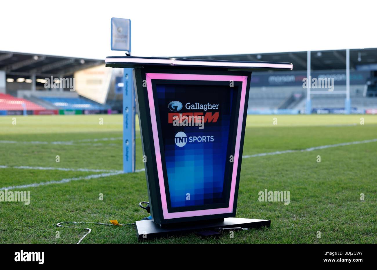 The TNT Sports presenter podium pitch side ahead ahead of the Gallagher ...