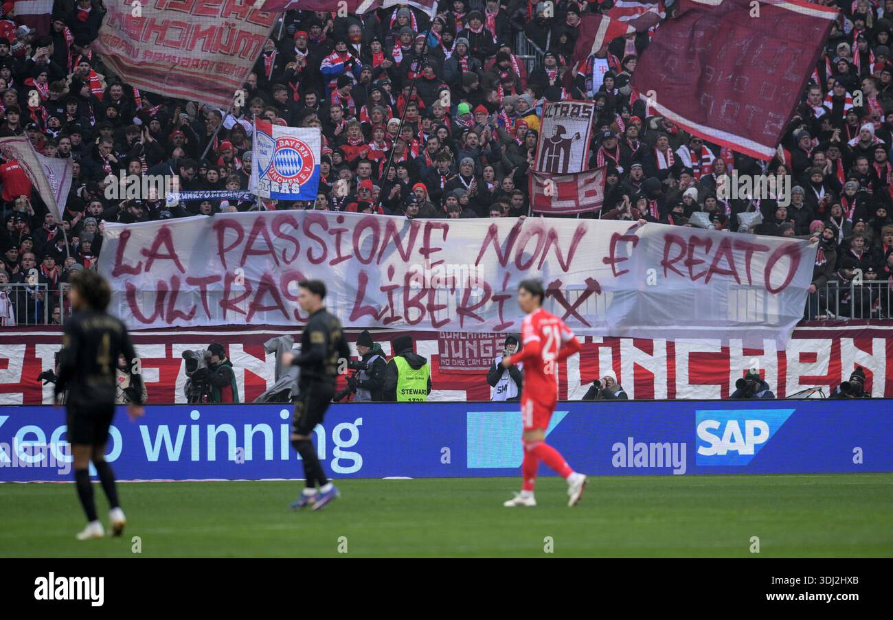 Fans supporters Bayern with banner Munich, 24.01.2026, Football ...