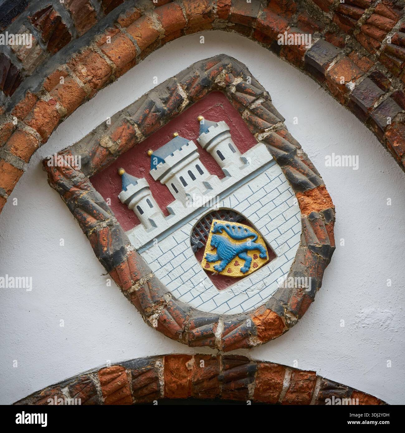 Historical coat of arms of the city of Luneburg, Germany above a side ...