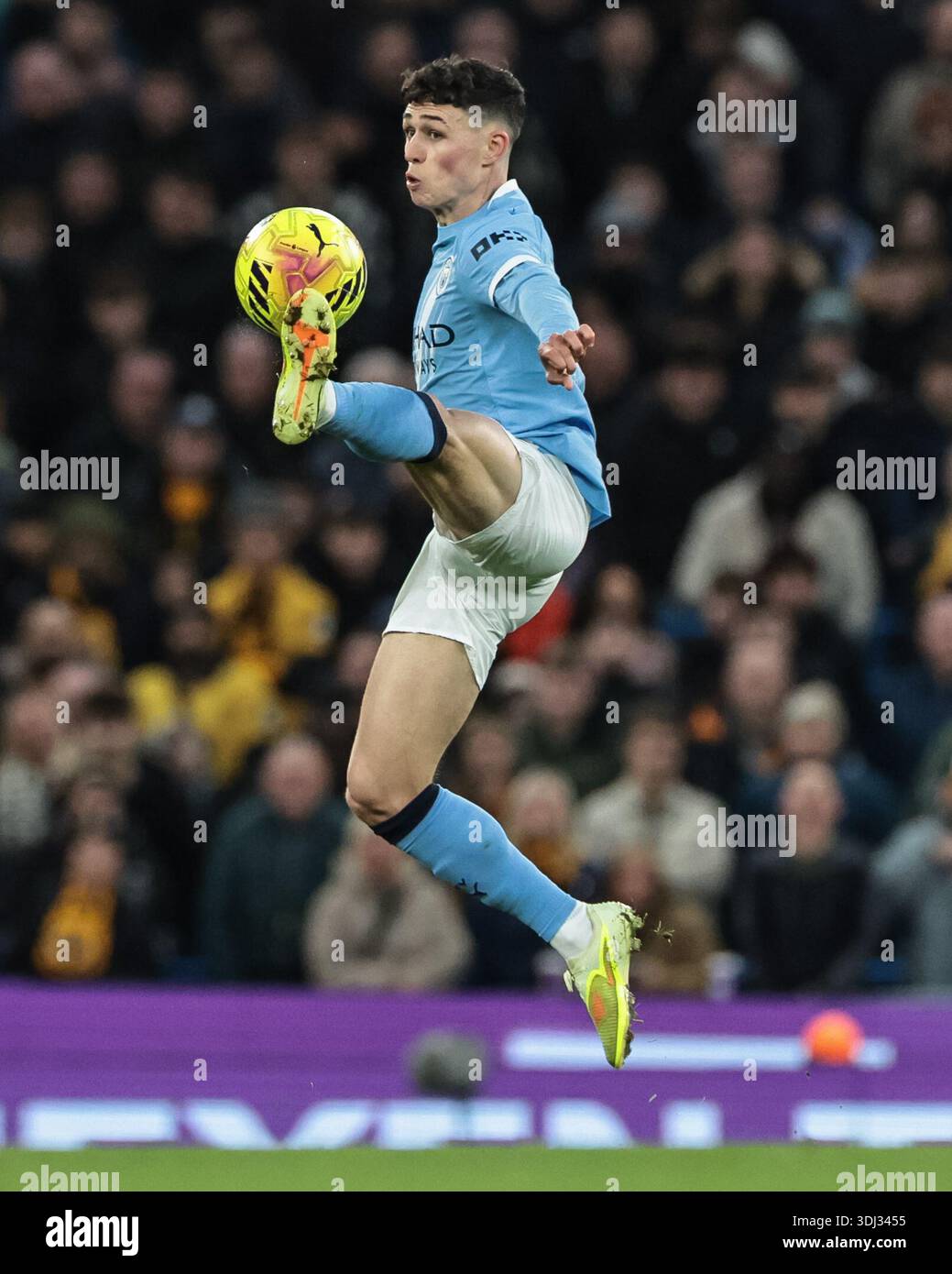 Phil Foden of Manchester City controls the ball during the Premier ...