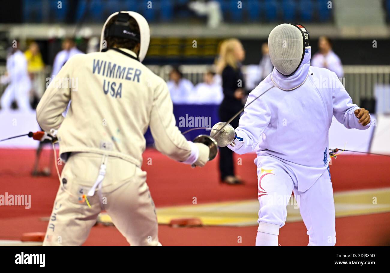 Nathaniel Wimmer (L) of the United States and Simon Renjie Lee of ...