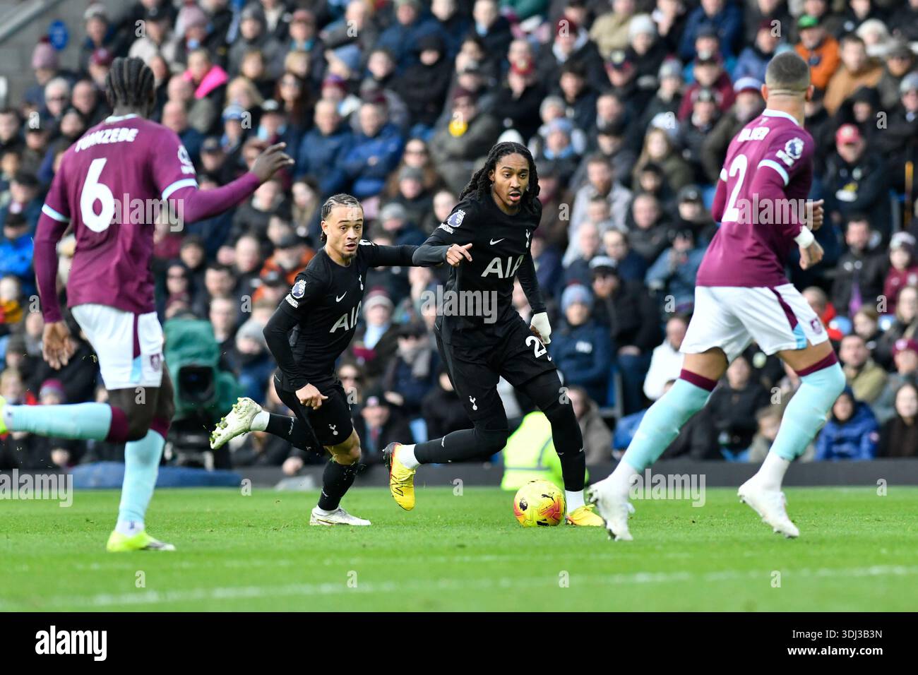 Djed Spence of Tottenham Hotspur on the ball during the Burnley v ...
