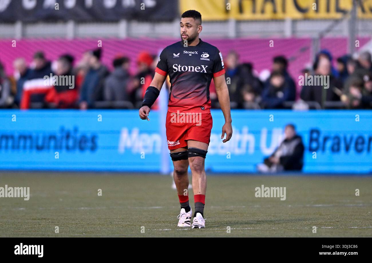 Barnet. United Kingdom. 24 January 2026. Gallagher Prem Rugby. Saracens ...