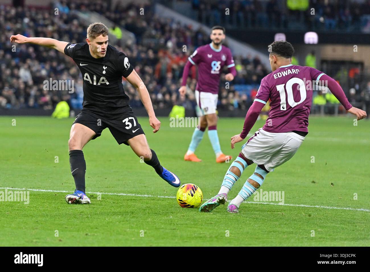 Micky van de Ven of Tottenham Hotspur and Marcus Edwards of Burnley ...