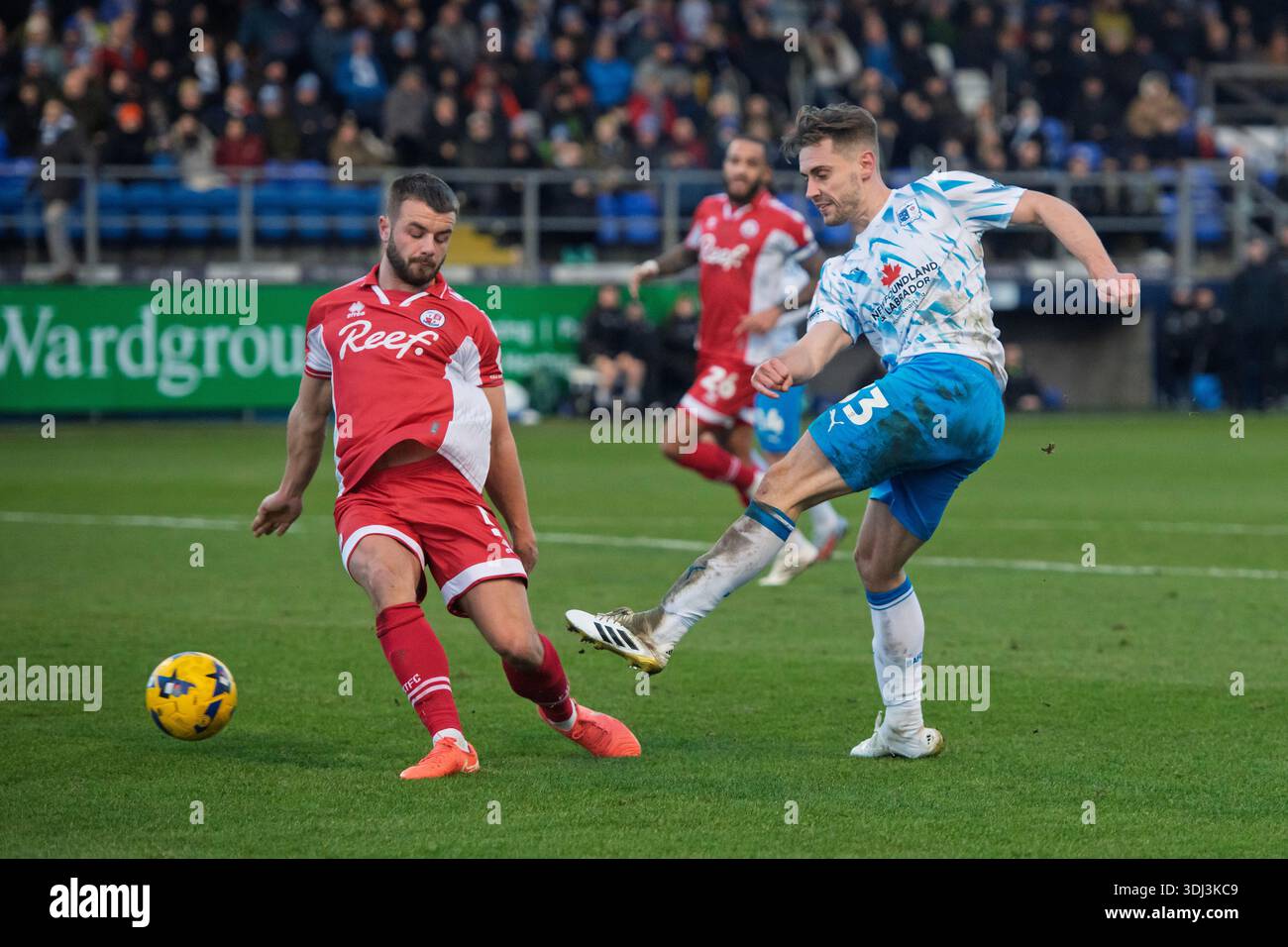 Barrow's Connor Mahoney shoots at goal during the Sky Bet League 2 ...