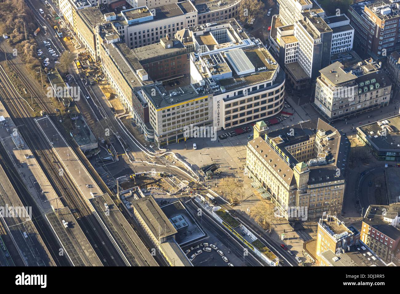 Aerial view, road construction at Select Hotel Handelshof Essen, Willy ...