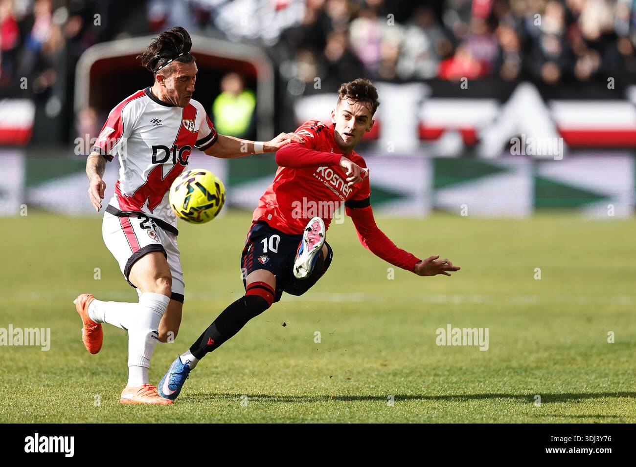 (L-R) Alfonso Espino (RayoVallecano), Aimar Oroz (Osasuna), JANUARY 24 ...