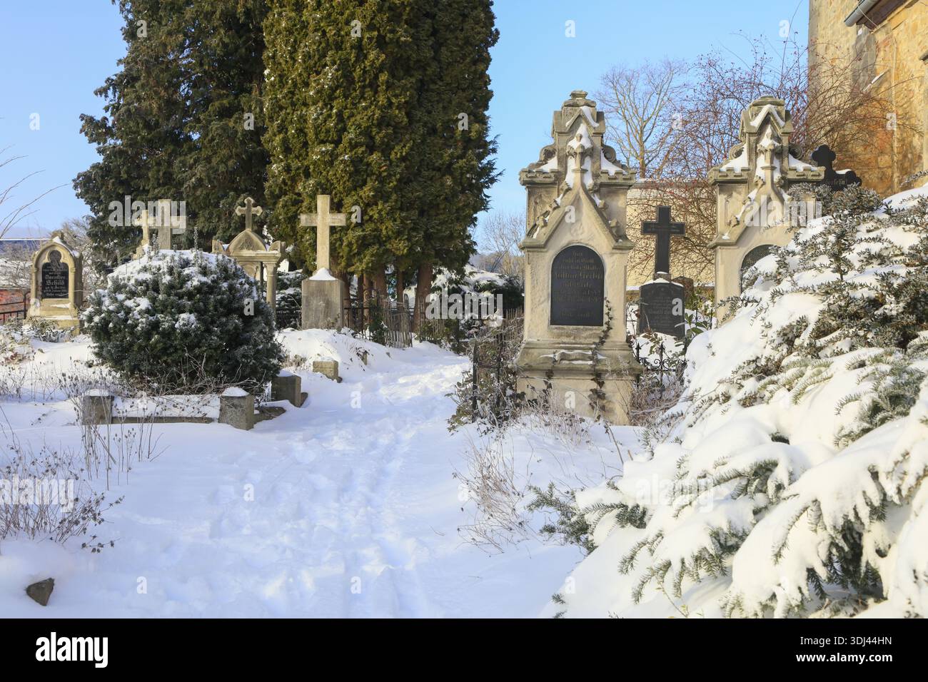 Old tombstones, historic cemetery at St. Mary's Church, Luedersen ...