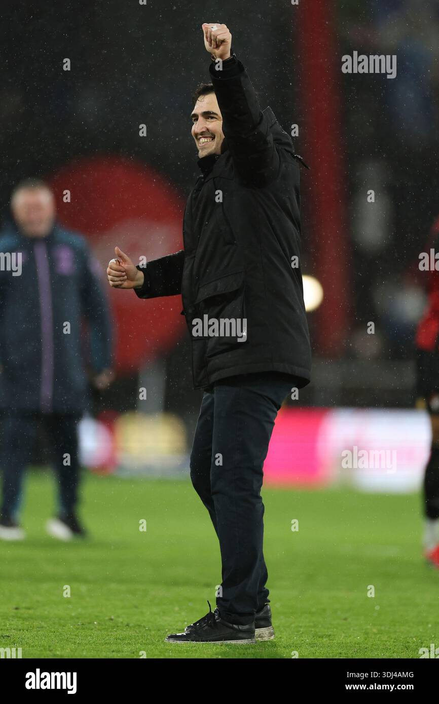 Bournemouth's head coach Andoni Iraola celebrates after the end of the ...