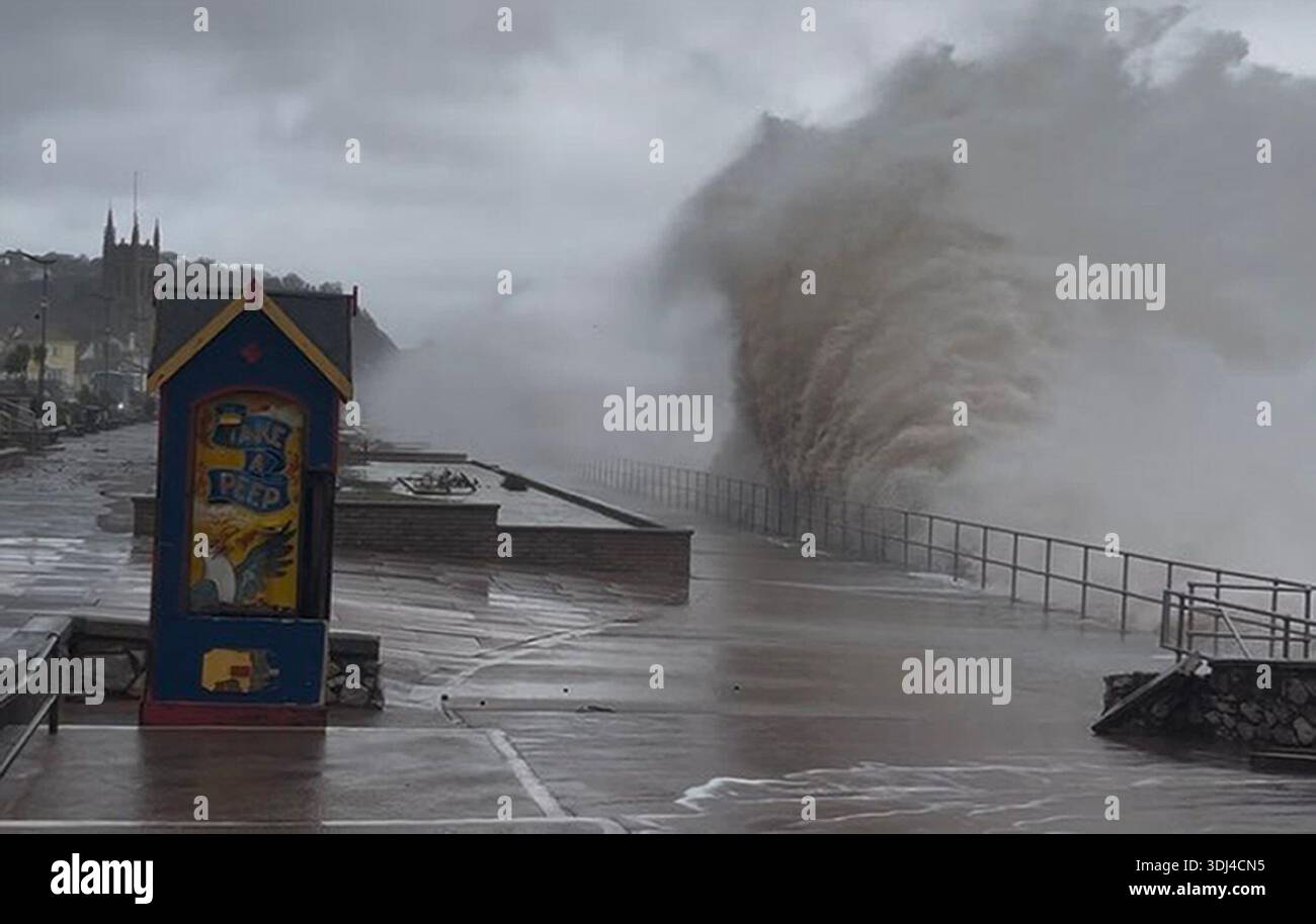 Handout photo from Chris Gladman Teignmouth is hit by Storm Ingrid ...