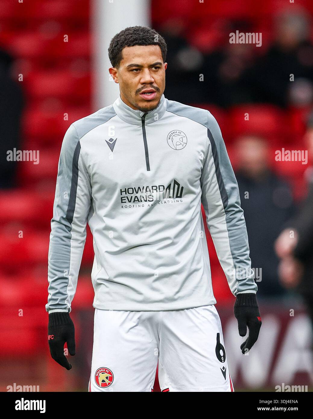 6, Priestley Farquharson of Walsall FC at warm up during the Sky Bet ...