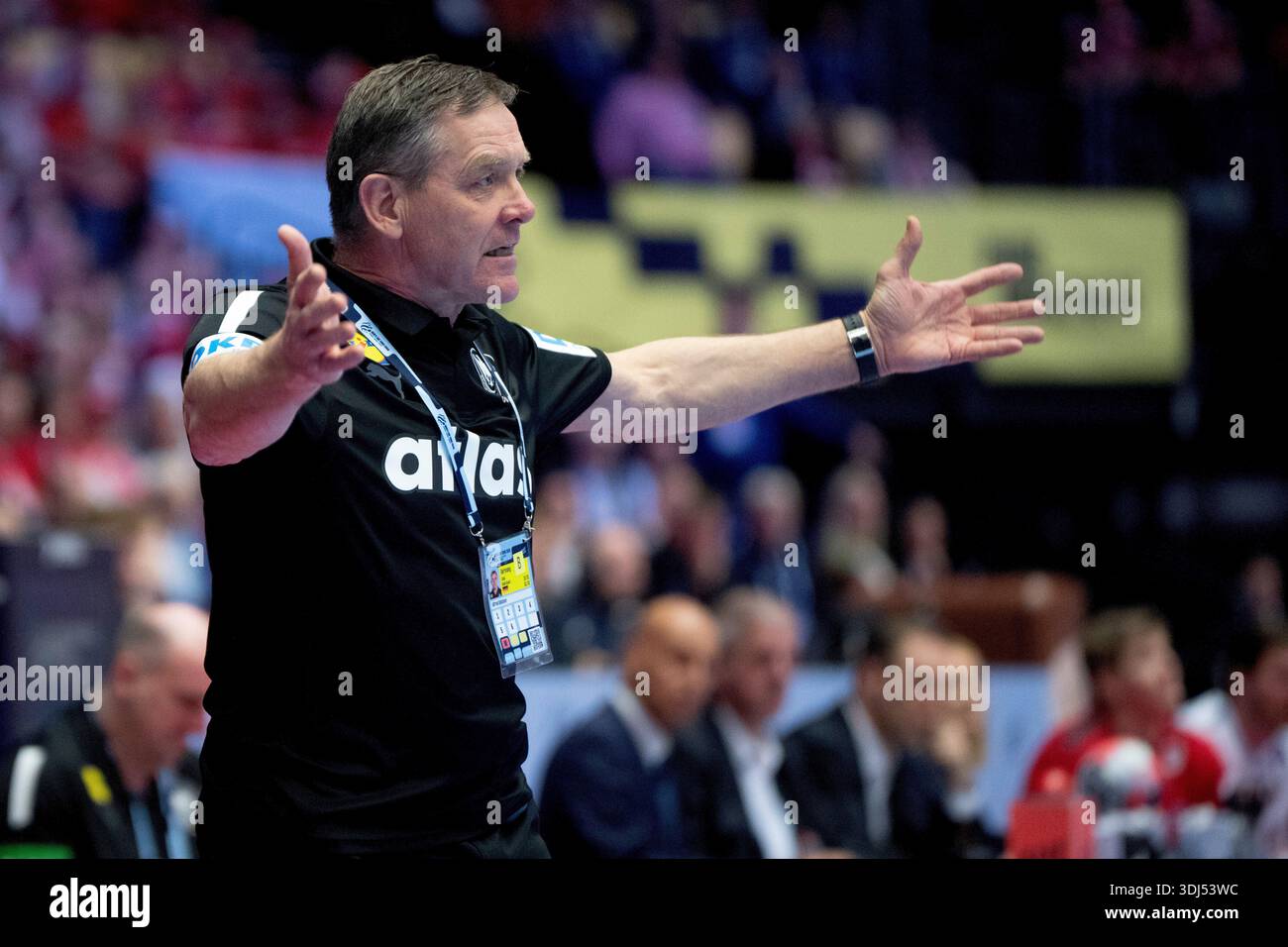 Germany's national coach Alfred Gislason reacts during the men's ...