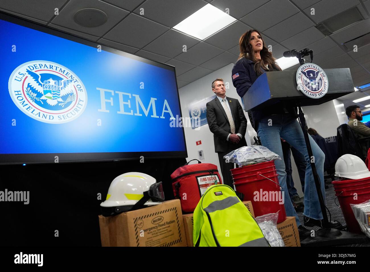 Homeland Security Secretary Kristi Noem speaks during a news conference ...