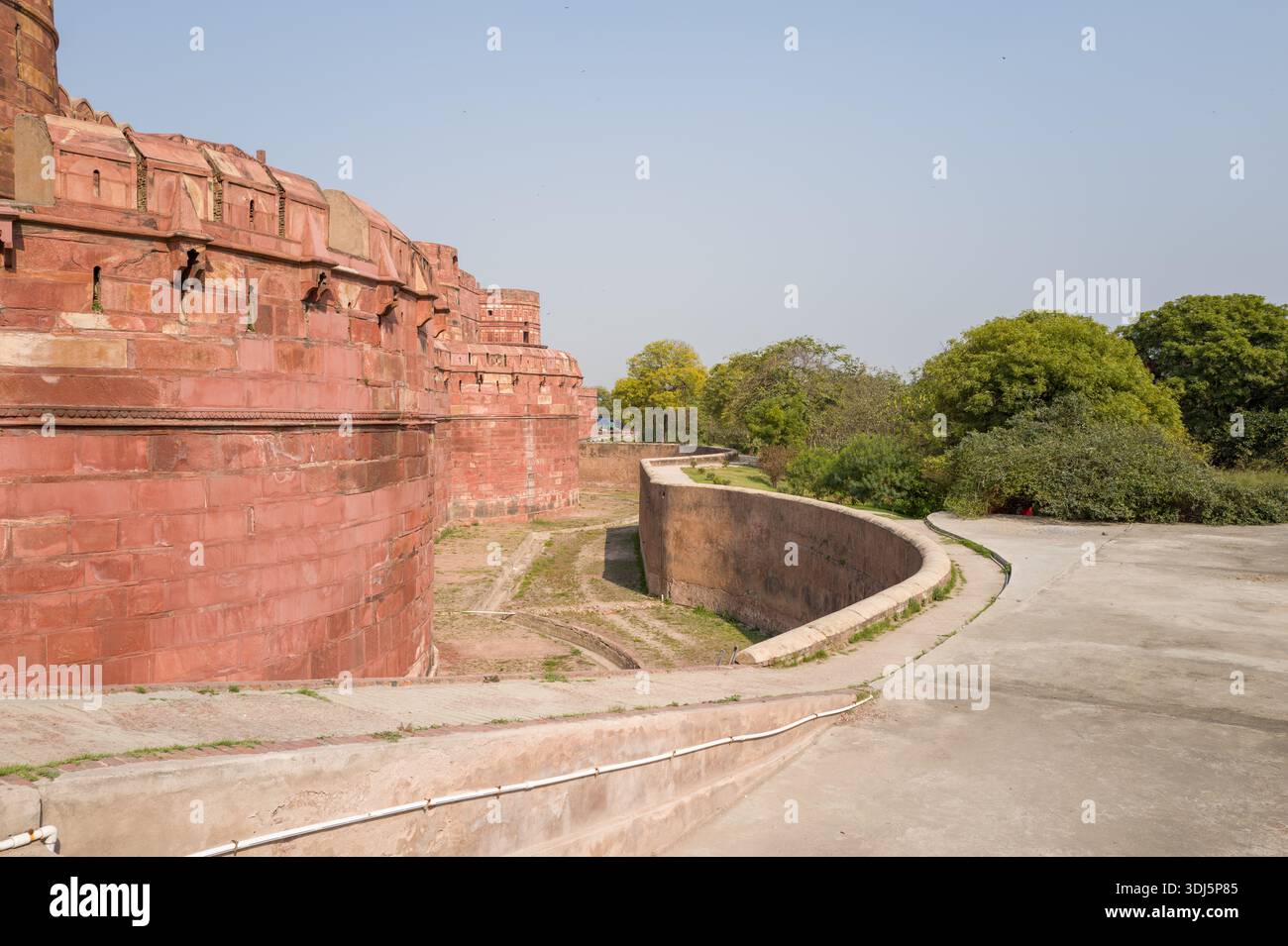 Agra, India - March 11, 2024: The image shows the curved outer red ...