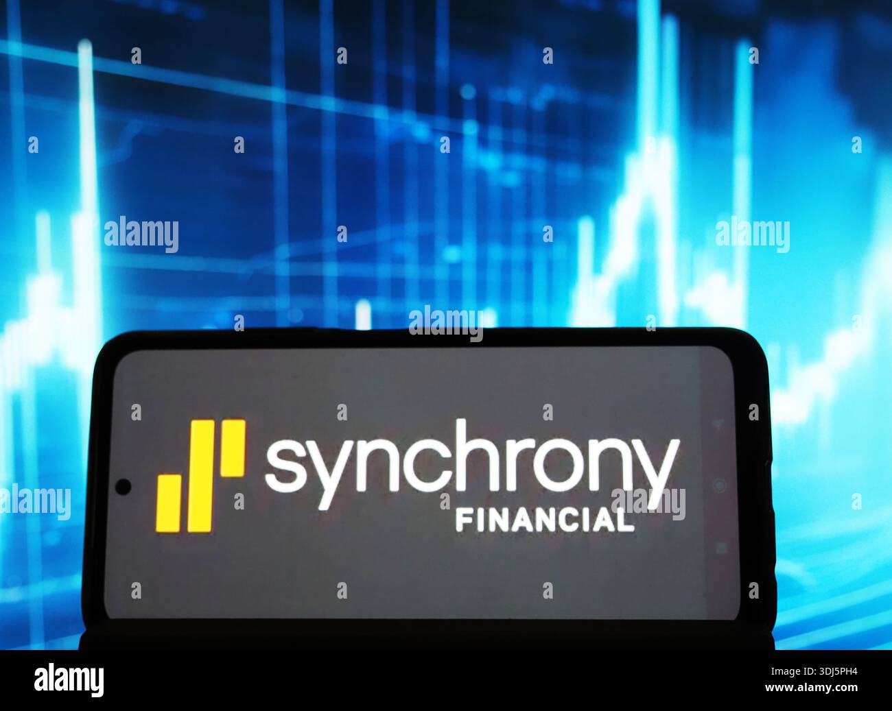 In this photo illustration, the Synchrony Financial logo seen displayed ...