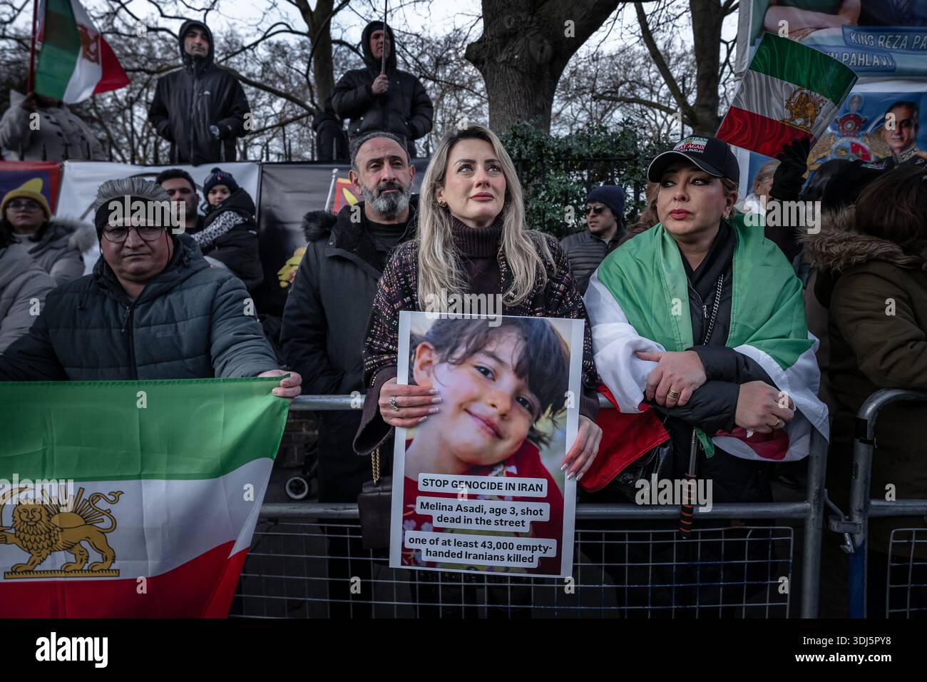 London, UK. 24th January 2026. Protests continue opposite the Embassy ...