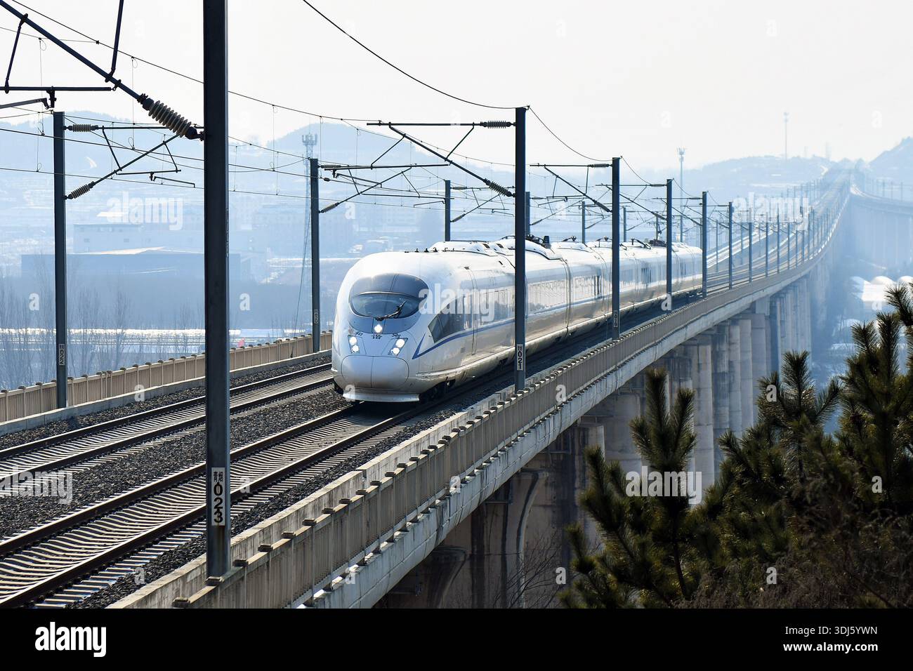 YANTAI, CHINA - JANUARY 25, 2026 - A high-speed train is running in ...