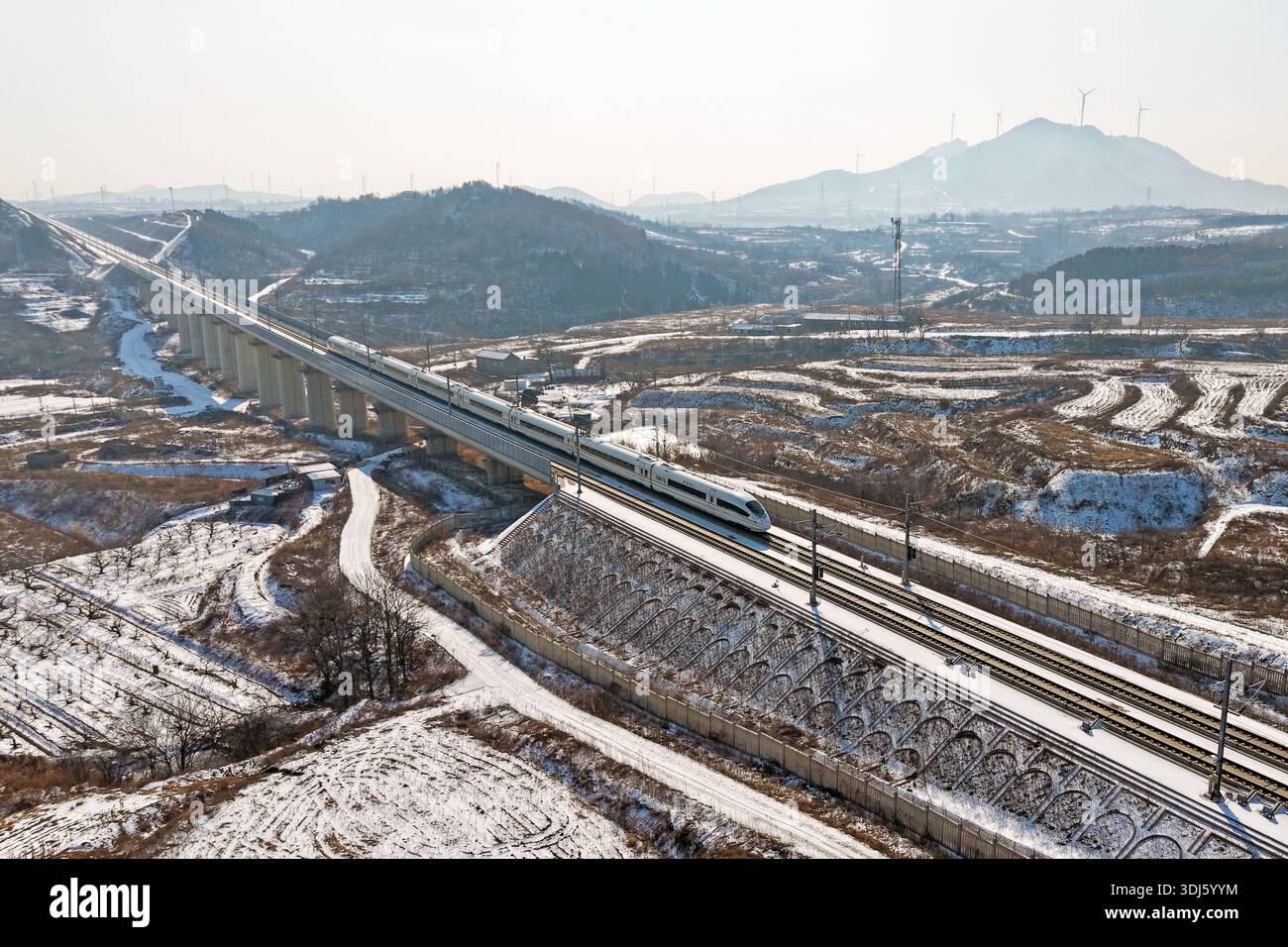 YANTAI, CHINA - JANUARY 25, 2026 - A high-speed train is running in ...