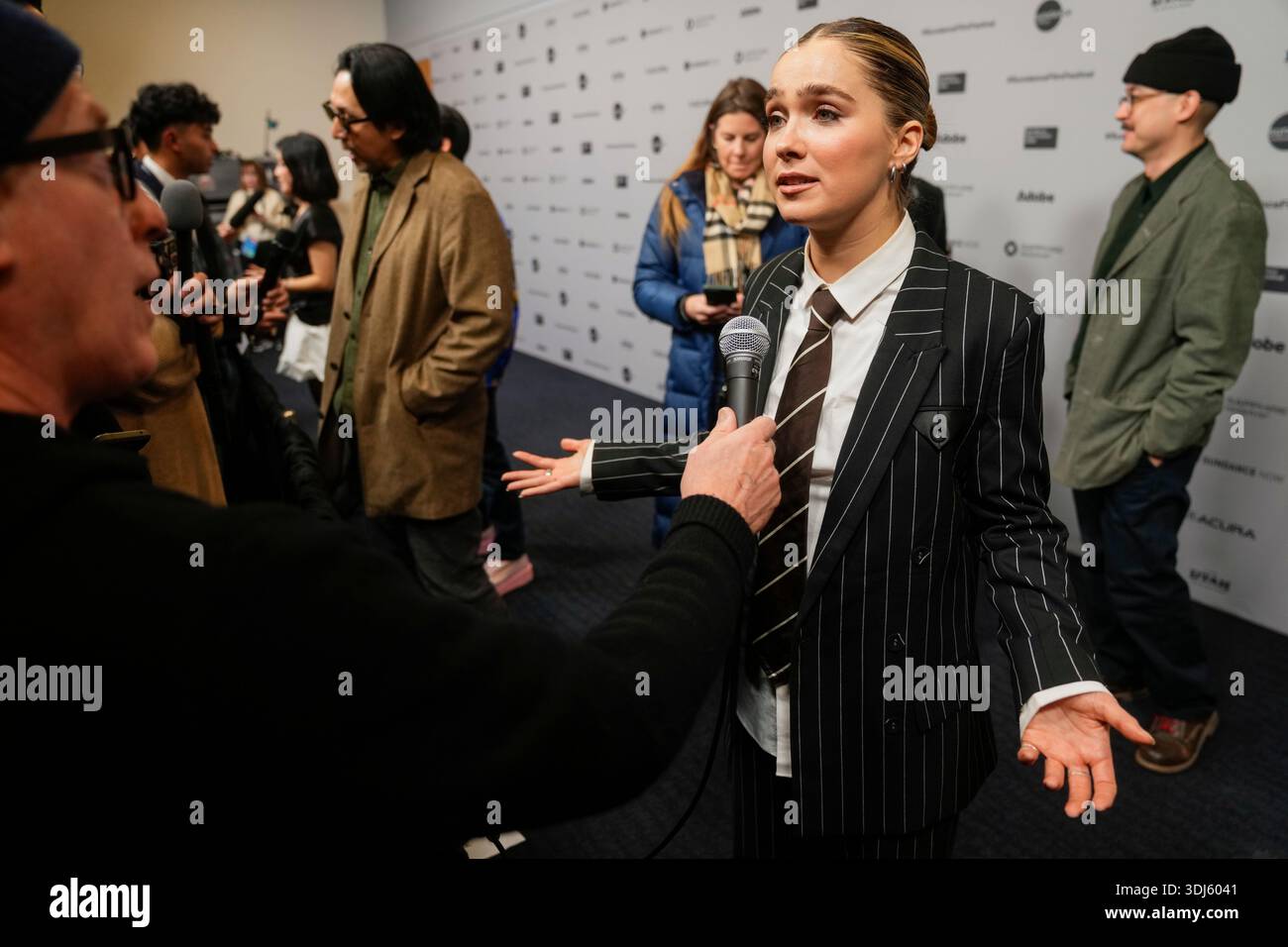 Director Kogonada, left, and Haley Lu Richardson attend the premiere of ...