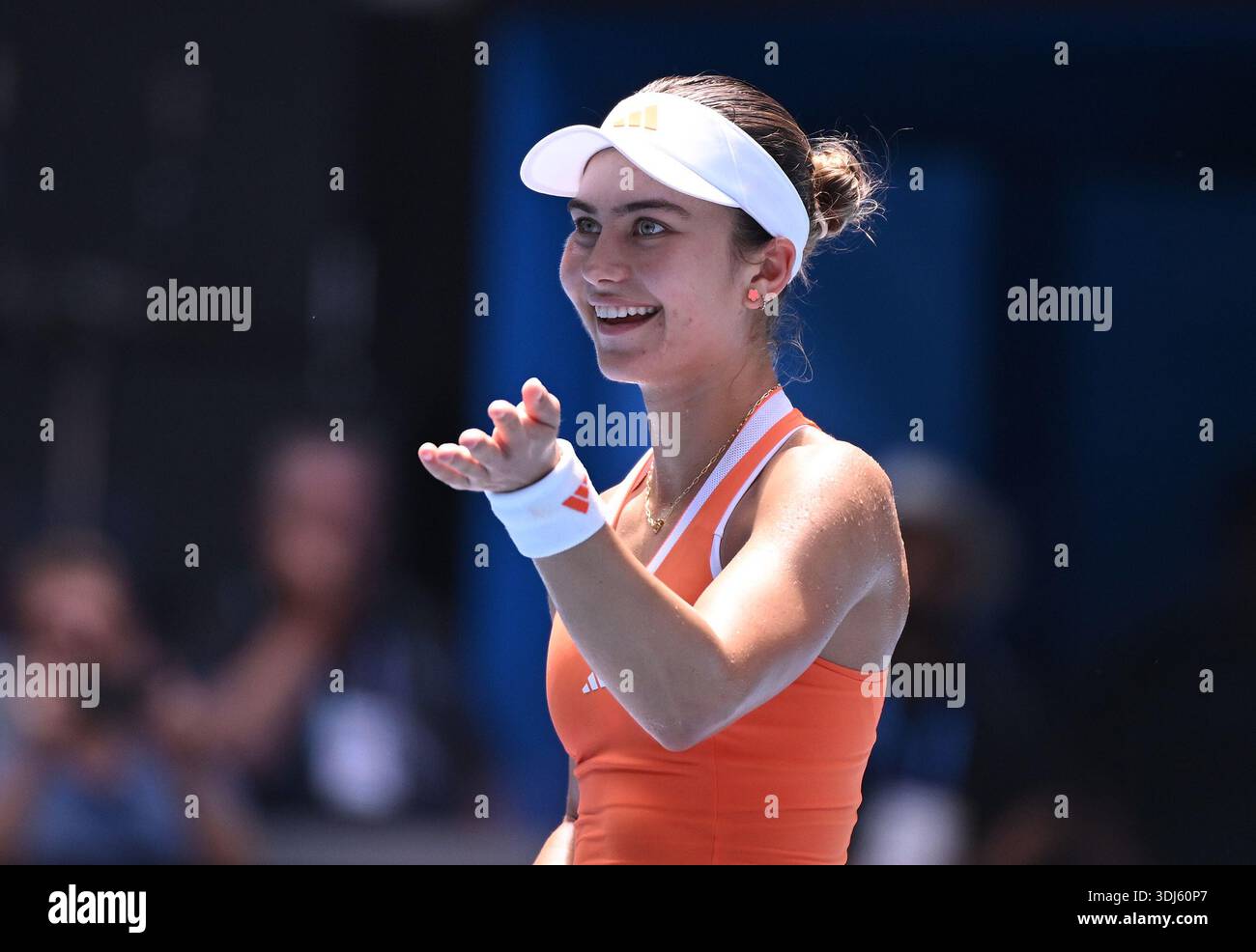 Iva Jovic of the USA reacts after winning the Women’s 4th round match ...