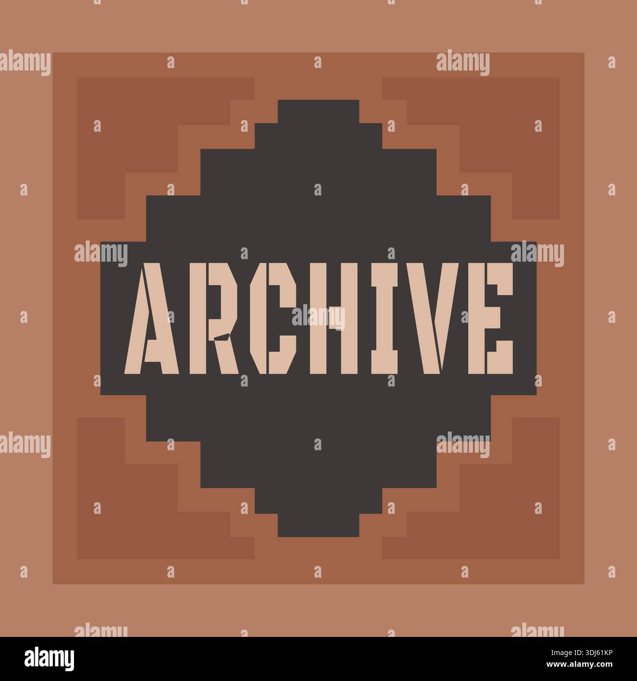 Centered archive word label with pixelated stepped border shapes in ...