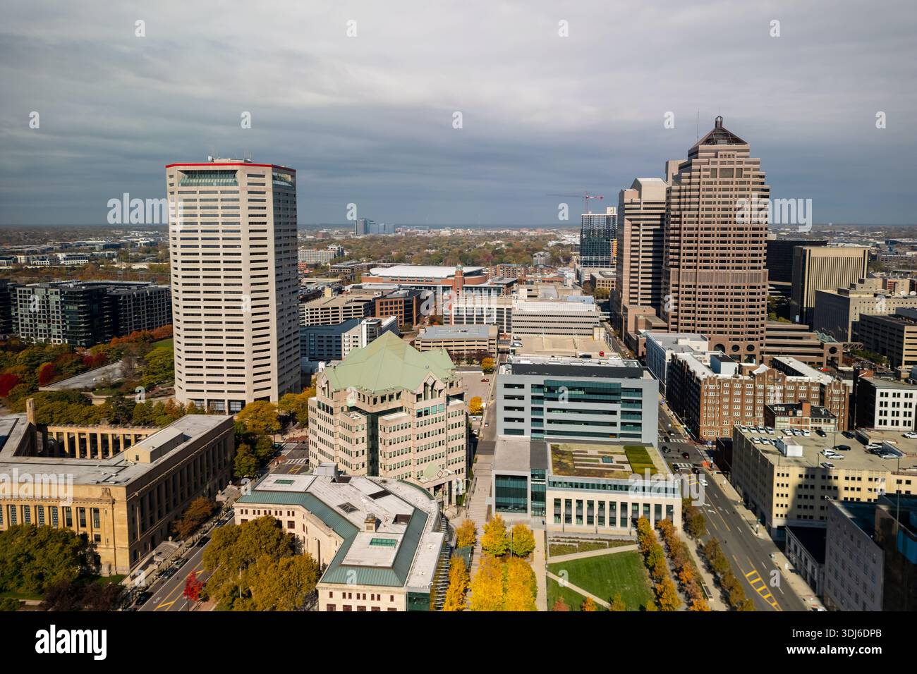 Aerial view of Columbus, Ohio High raise buildings in the Downtown ...