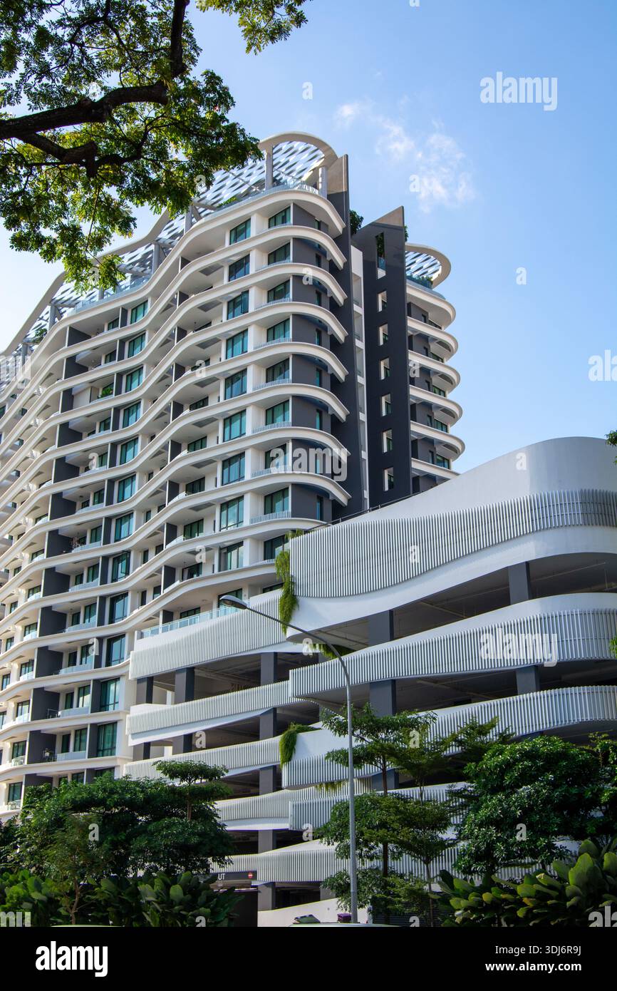 Modern residential building with unique architectural design, featuring ...