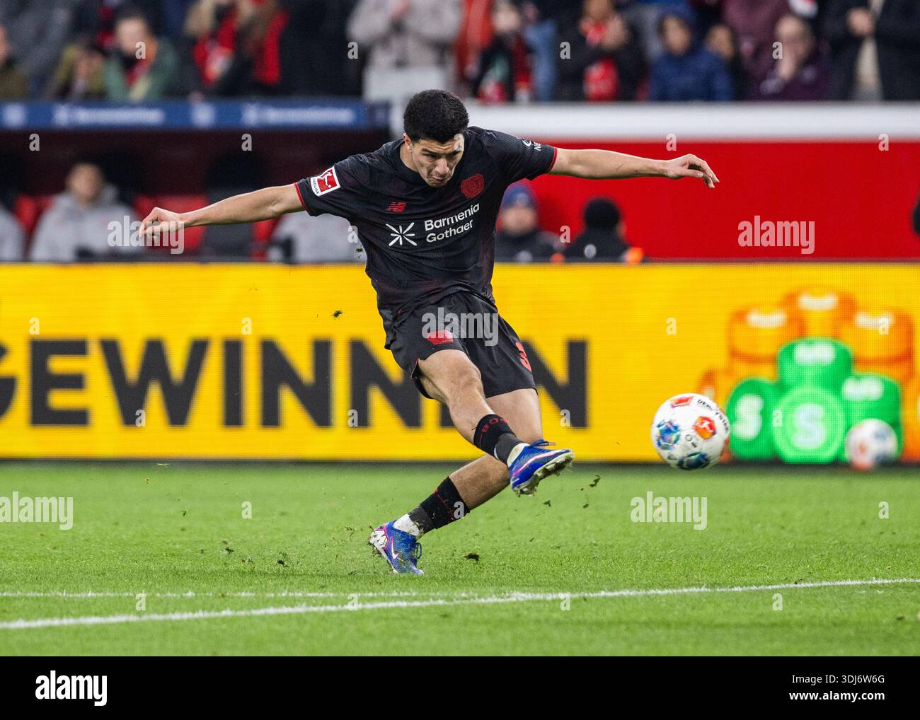Leverkusen, Bayarena, 24.01.2026: Ibrahim Maza of Leverkusen kicks the ...