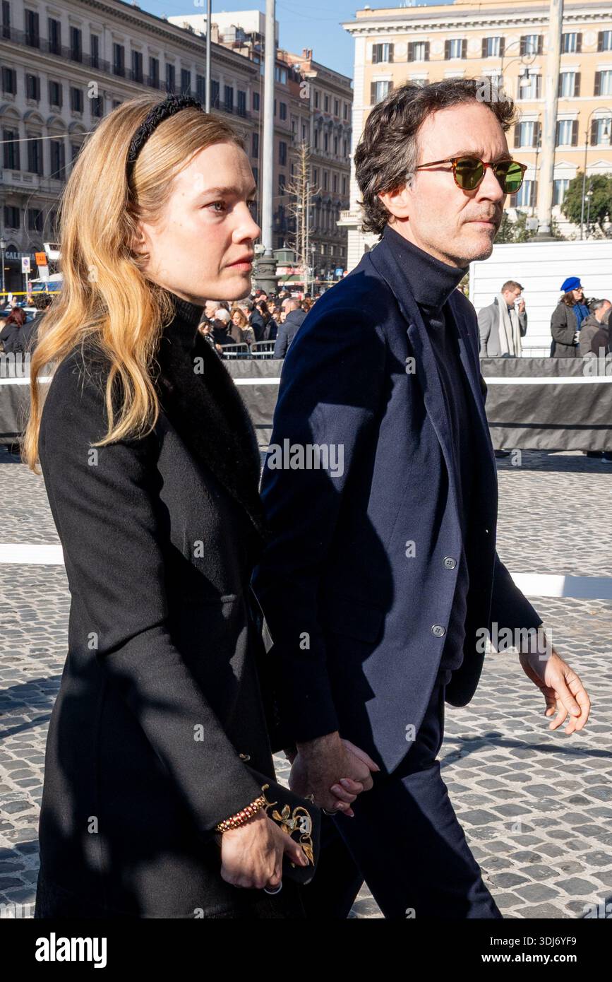 Natalia Vodianova and Antoine Arnault are seen at the funeral ceremony ...