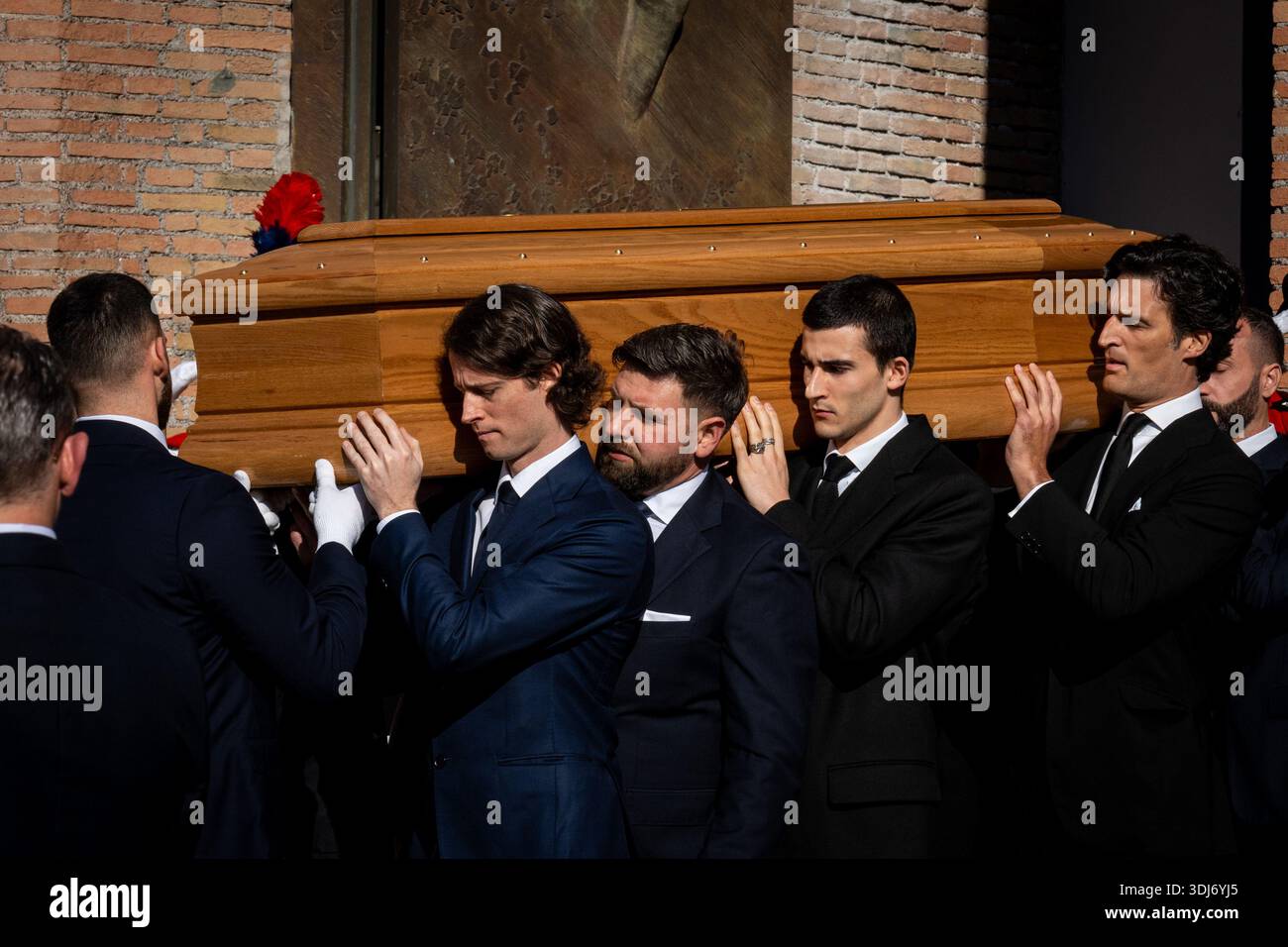 Rafael Medina carries the coffin of Valentino Garavani during the ...