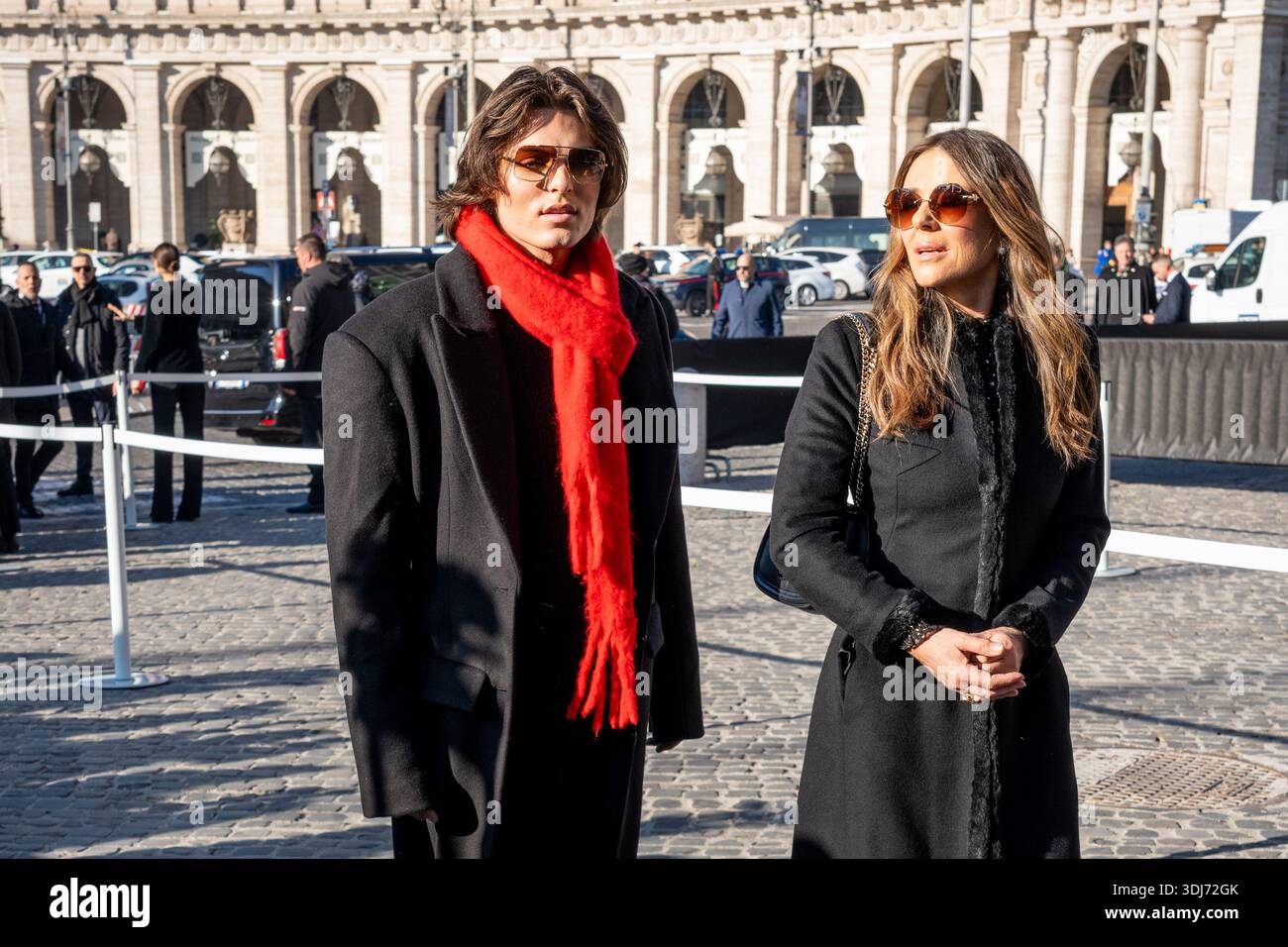 Rome, Italy. 23rd Jan, 2026. Damian Hurley and Liz Hurley are seen at ...