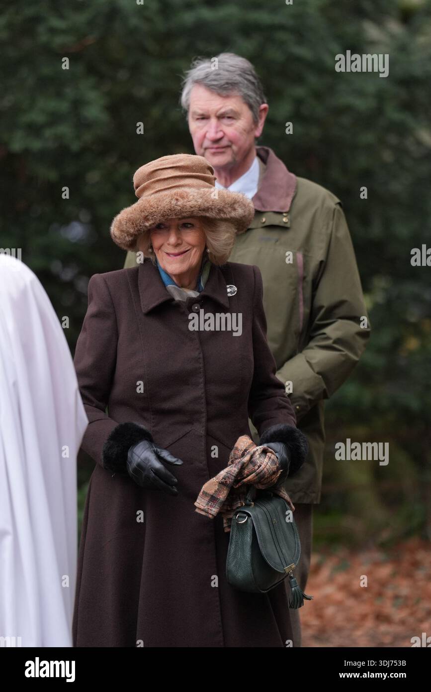 Queen Camilla and Vice Admiral Sir Tim Laurence, attend the Sunday ...
