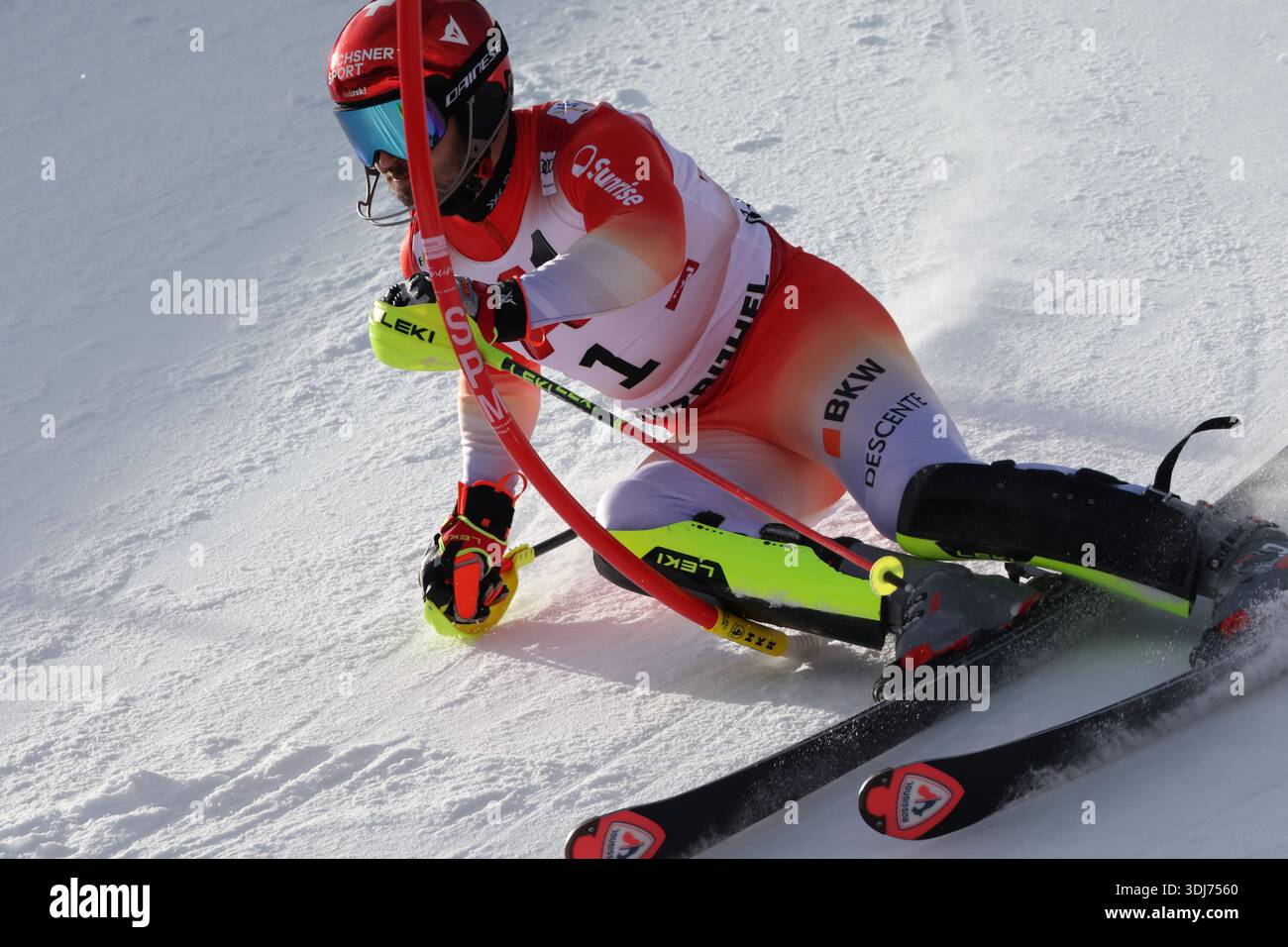 KITZBUEHEL, AUSTRIA - JANUARY 25: Loic Meillard of Switzerland during ...