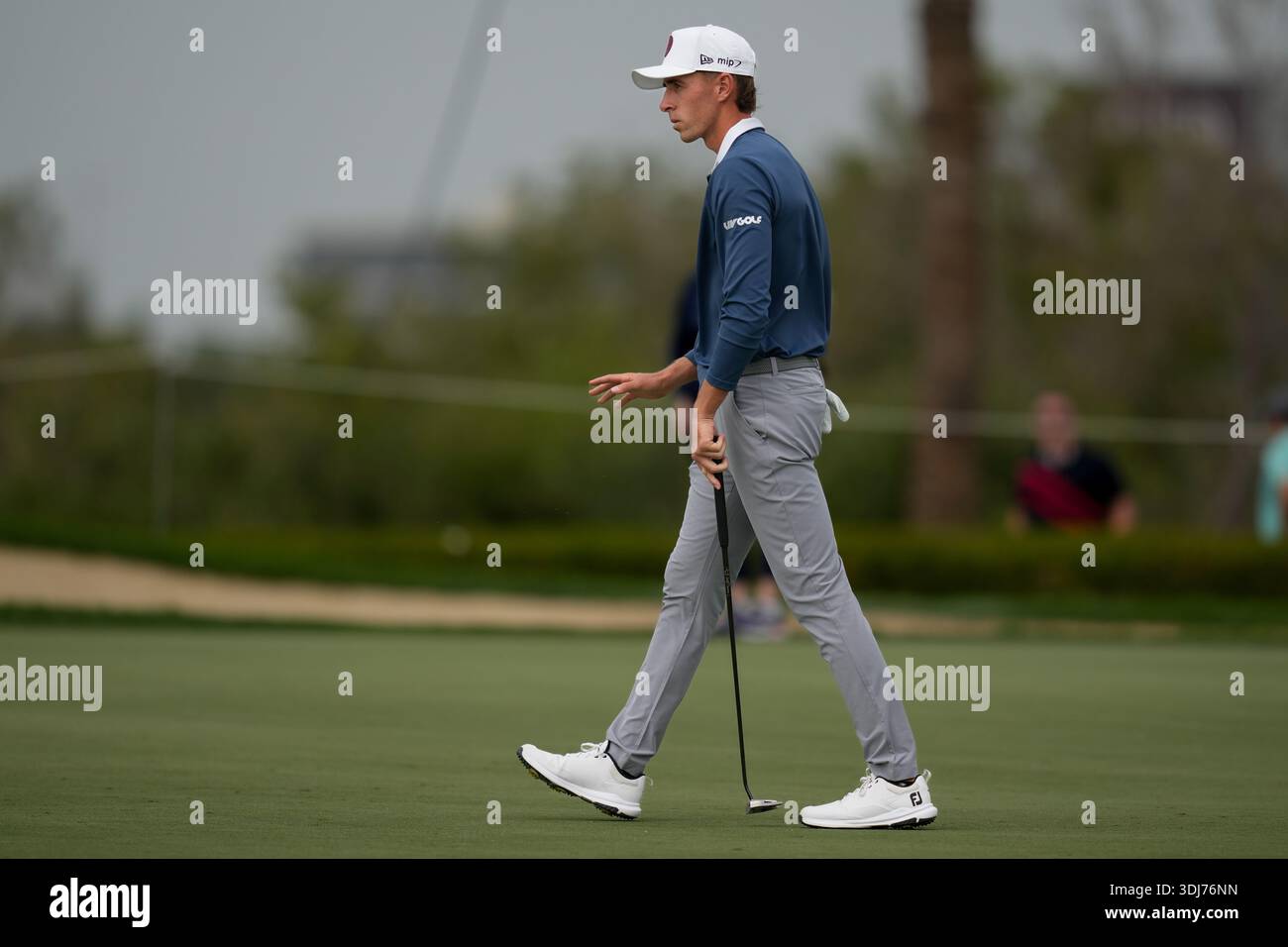 David Puig of Spain reacts after a birdie on the 8th hole during the ...