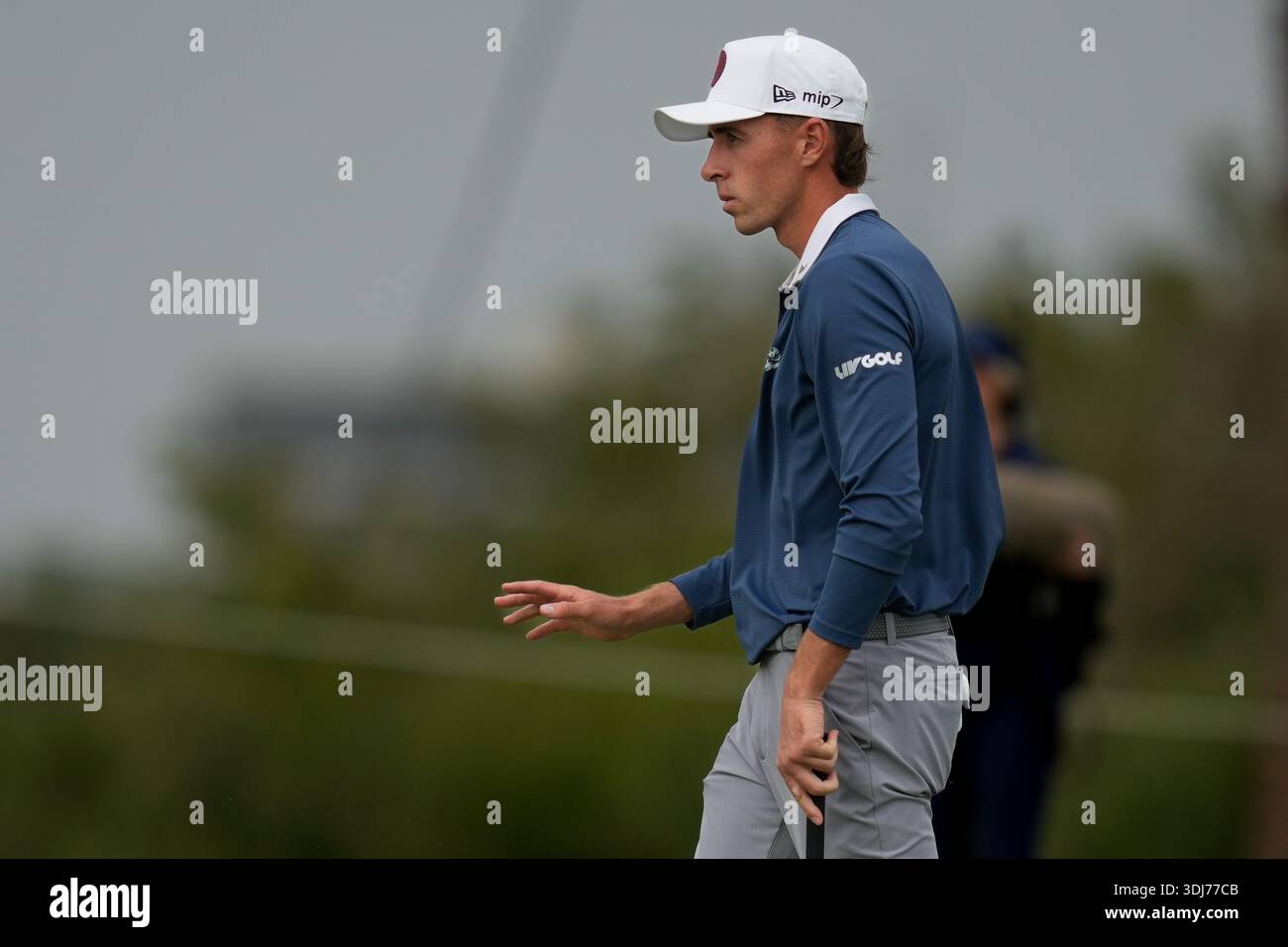 David Puig of Spain reacts after a birdie on the 8th hole during the ...