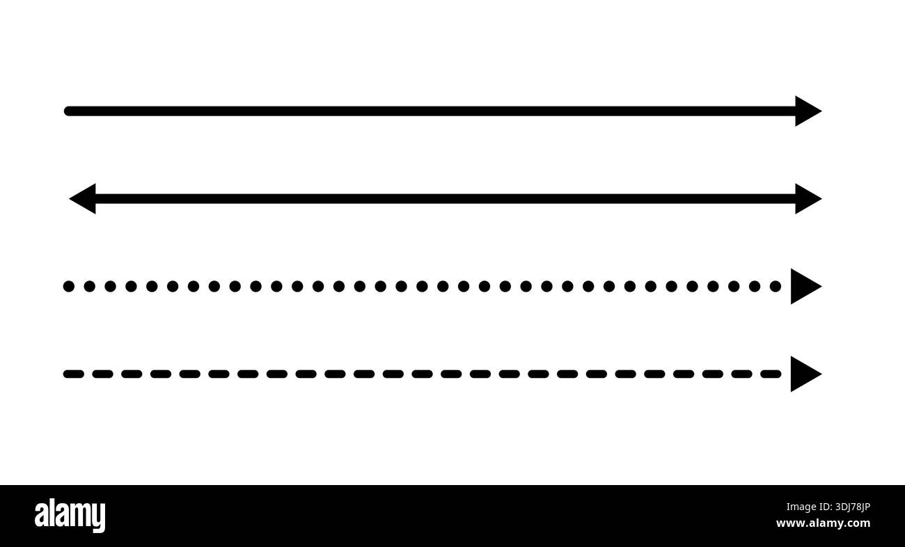 Thin, horizontal black arrow icons with one and double side directions ...
