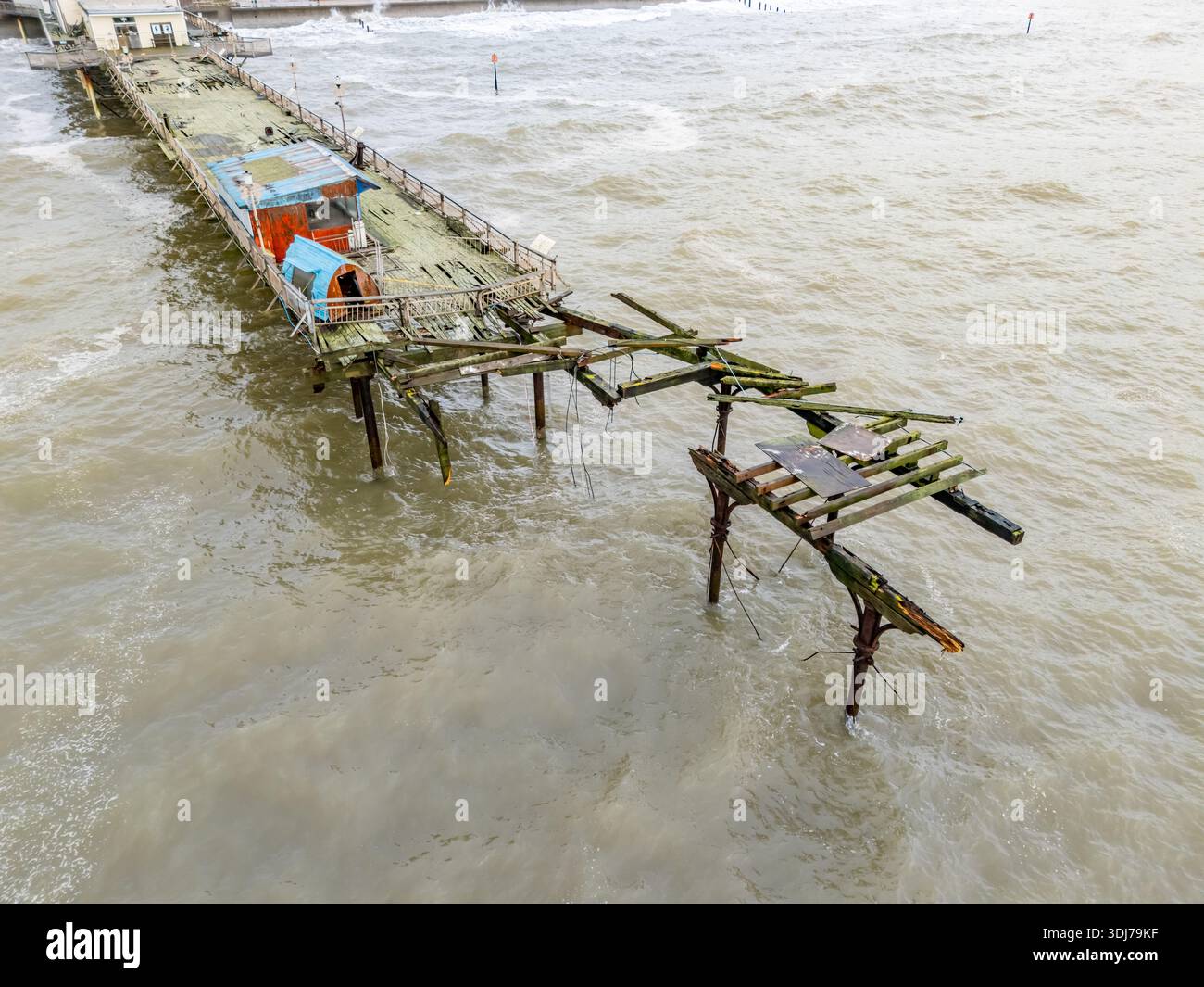 Teignmouth, UK. 25 Jan 2026. Aerial photos of Teignmouth Pier that has ...
