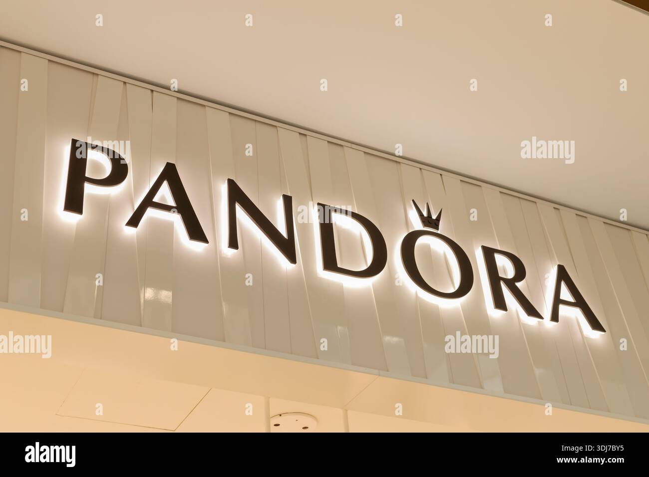 Singapore - January 25, 2026: A store sign for Pandora is displayed in ...