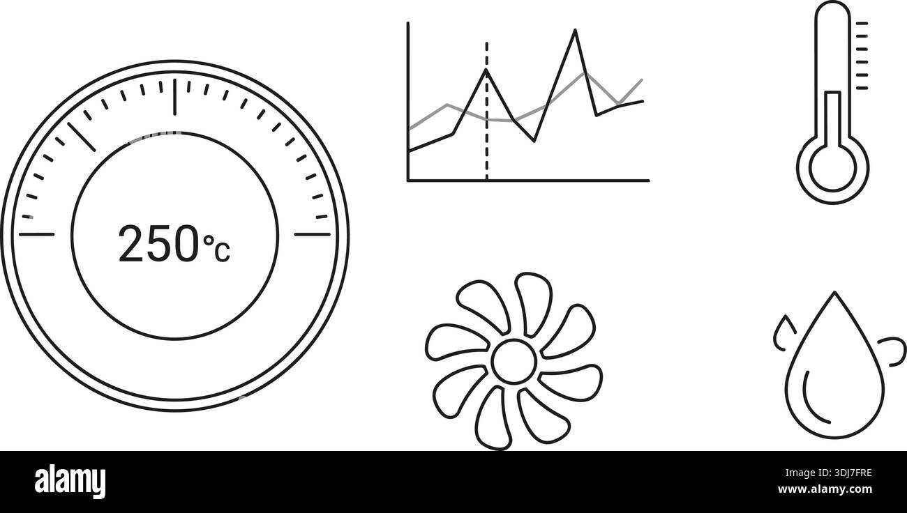Industrial Temperature Control and Climate Monitoring Icons, Flat Line ...