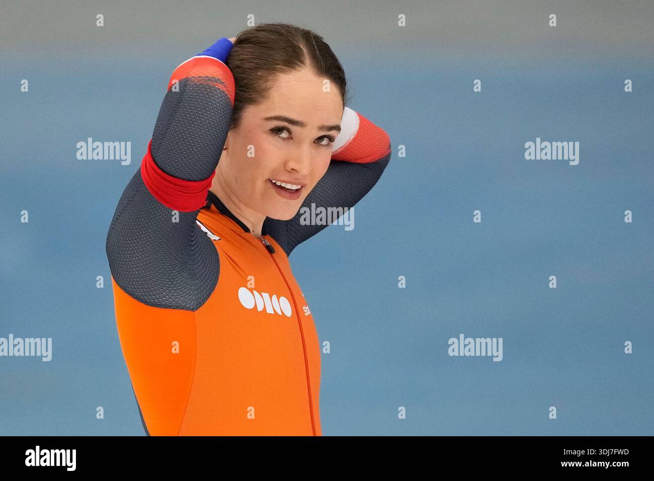 Isabel Grevelt of Netherlands reacts during the women's 500 meters at ...