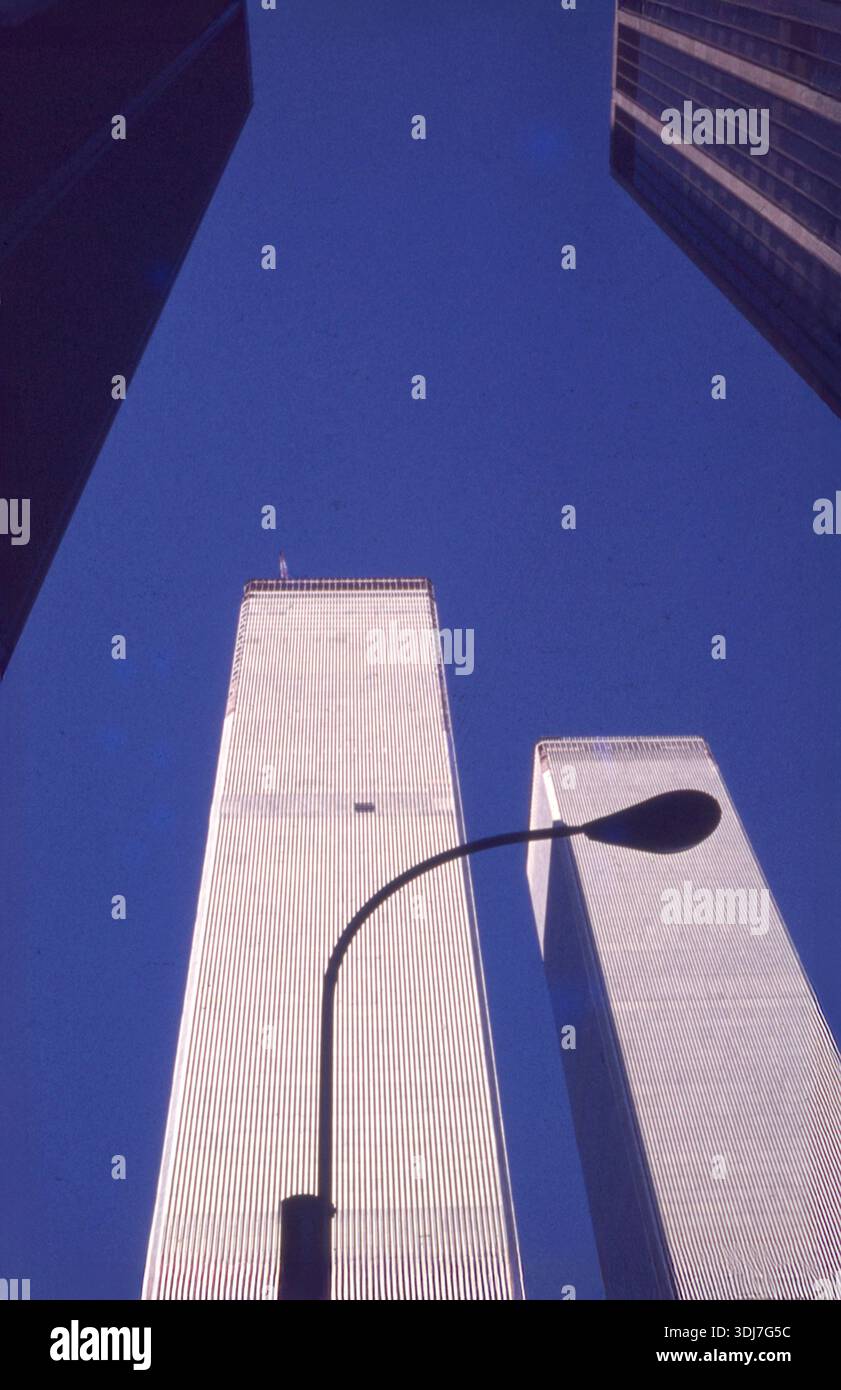 An unusual view of the 110 story Twin Towers of the World Trade Center ...